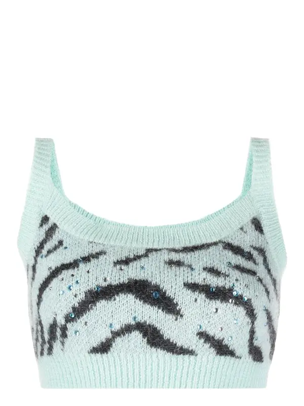 Alessandra Rich Zebra Intarsia-knit Cropped Top - Blue