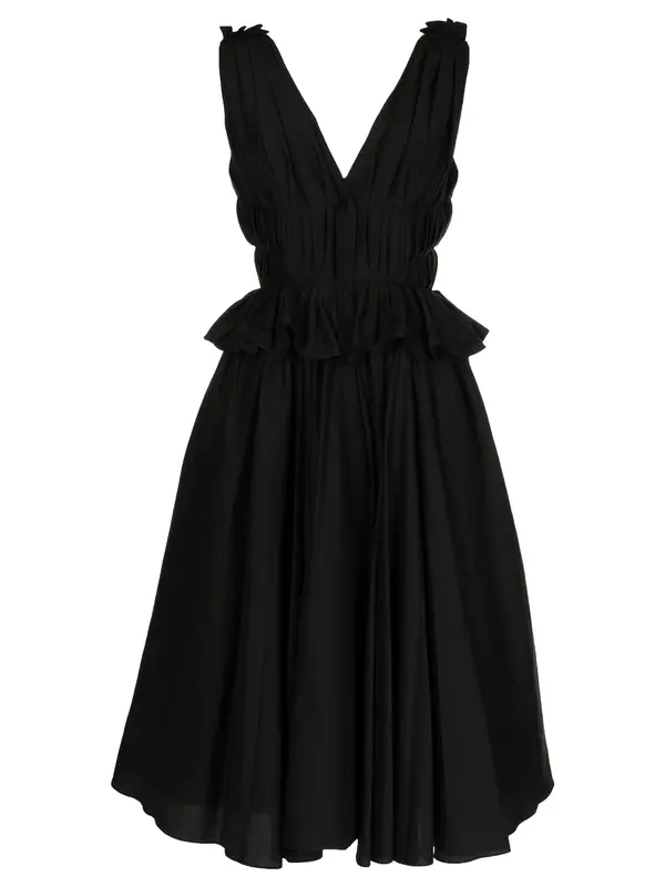 PUSHBUTTON V-neck Midi Dress - Black