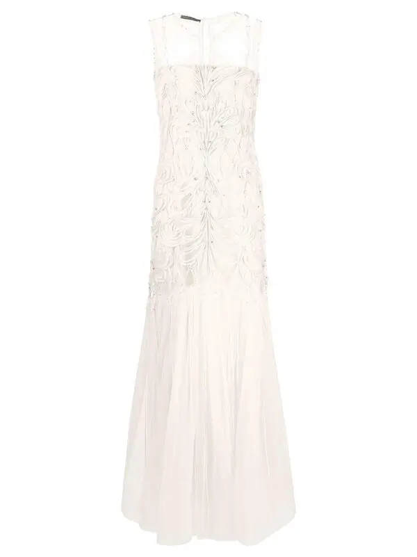Alberta Ferretti Embellished Sleeveless Gown - Neutrals
