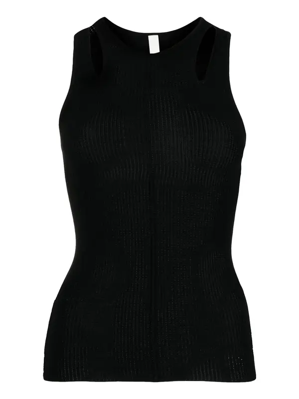 DION LEE Merino Pointelle Ribbed Tank Top - Black