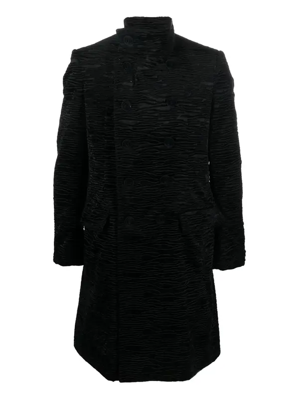 Balmain Double-breasted Cloqué Coat - Black