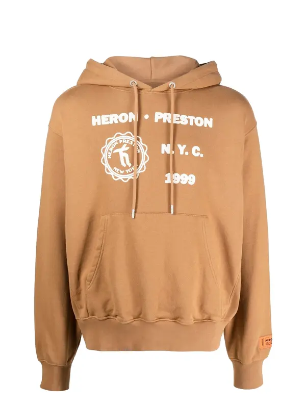 Heron Preston Graphic-print Cotton Hoodie - Brown