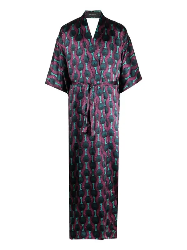 Ozwald Boateng Geometric-print Belted Long Jacket - Purple