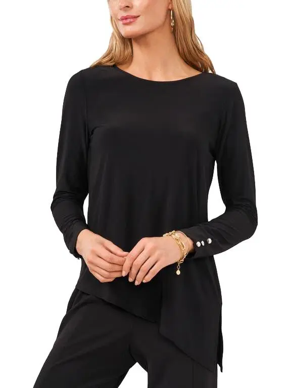 Chaus Button Sleeve Asymmetrical Top - Rich Black