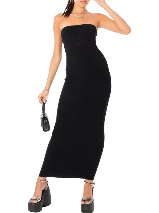EDIKTED Paola Strapless Knit Maxi Dress - Black
