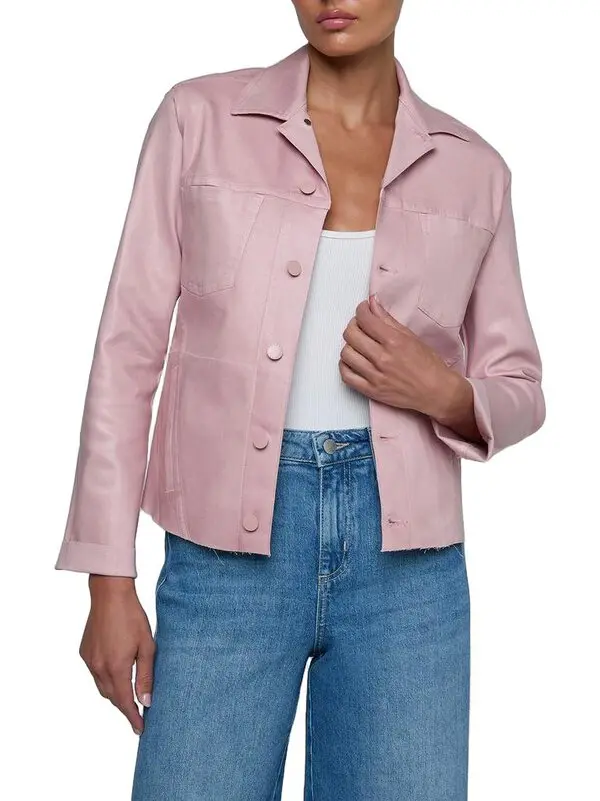 L'Agence Janelle Slim Fit Raw Hem Jacket - Pale Rose Coated