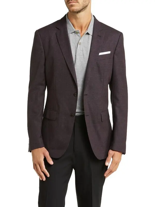 BOSS Hutson Slim Fit Plaid Wool Sport Coat - Burg