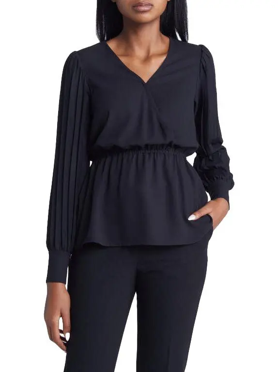 Anne Klein Pleated Sleeve Peplum Blouse - Anne Black