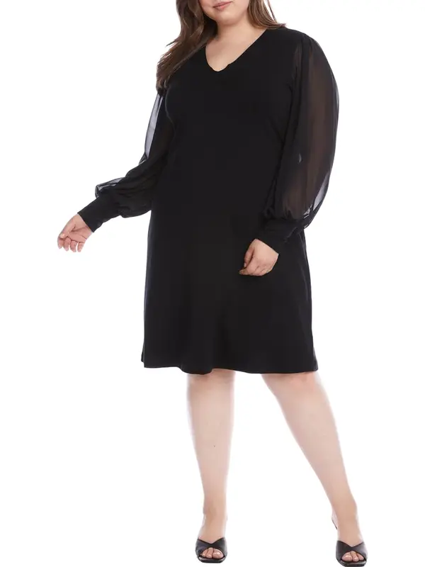 Karen Kane Sheer Long Sleeve Sheath Dress - Black