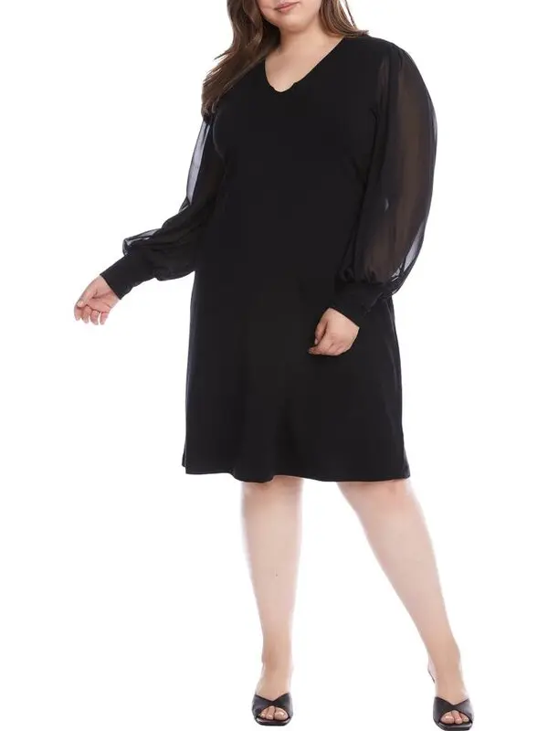 Karen Kane Sheer Long Sleeve Sheath Dress - Black