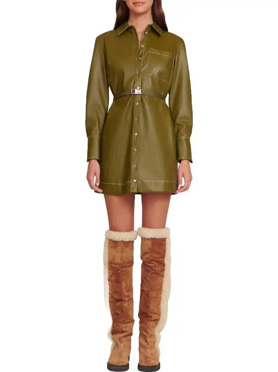 Staud Lynn Long Sleeve Shirt Dress - Avocado