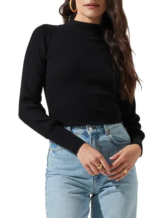 Astr The Label Tie Back Mock Neck Sweater - Black