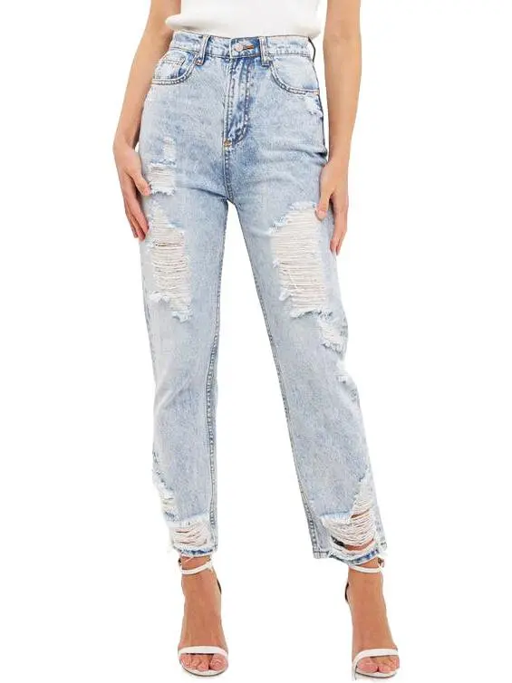 GREY LAB Ripped Straight Leg Jeans - Denim