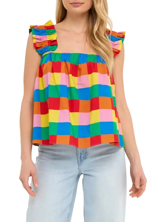 English Factory Rainbow Check Cotton Tank - Multi