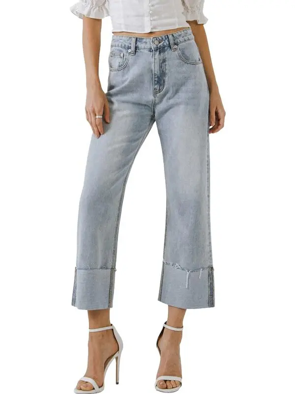 GREY LAB Frayed Cuff Ankle Jeans - Denim