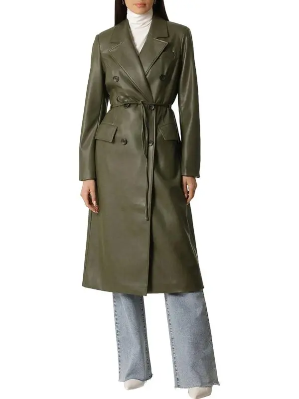 Avec Les Filles Faux Leather Trench Coat - Bayleaf