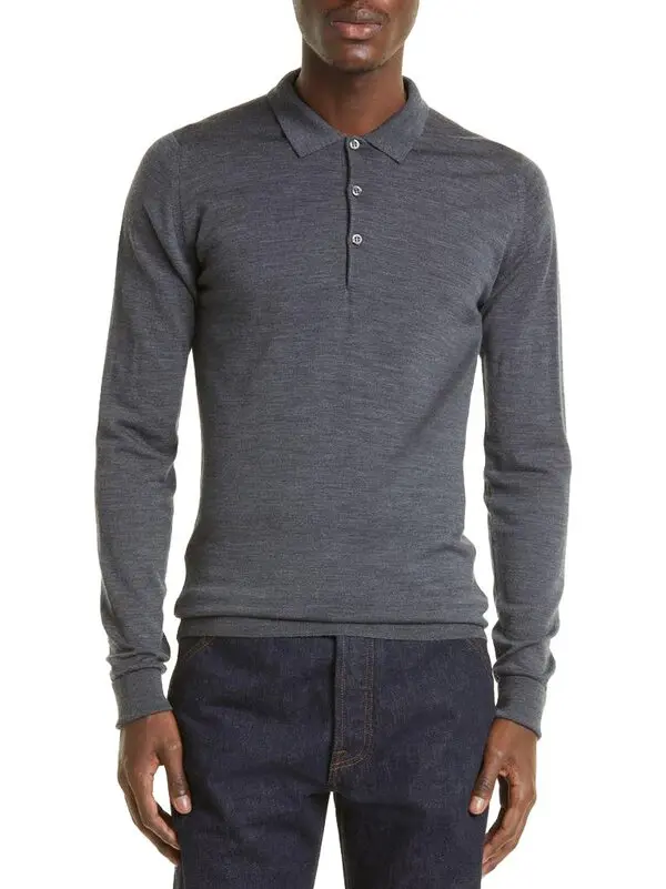 John Smedley Cotswold Wool Polo Sweater - Charcoal
