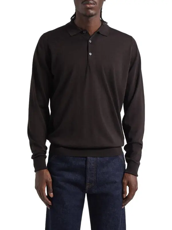 John Smedley Cotswold Wool Polo Sweater - Faulkner Brown