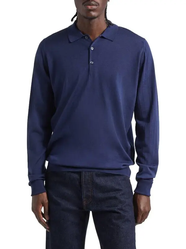 John Smedley Cotswold Wool Polo Sweater - Hemingway Blue