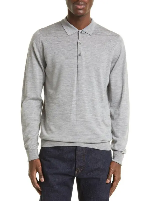 John Smedley Cotswold Wool Polo Sweater - Silver