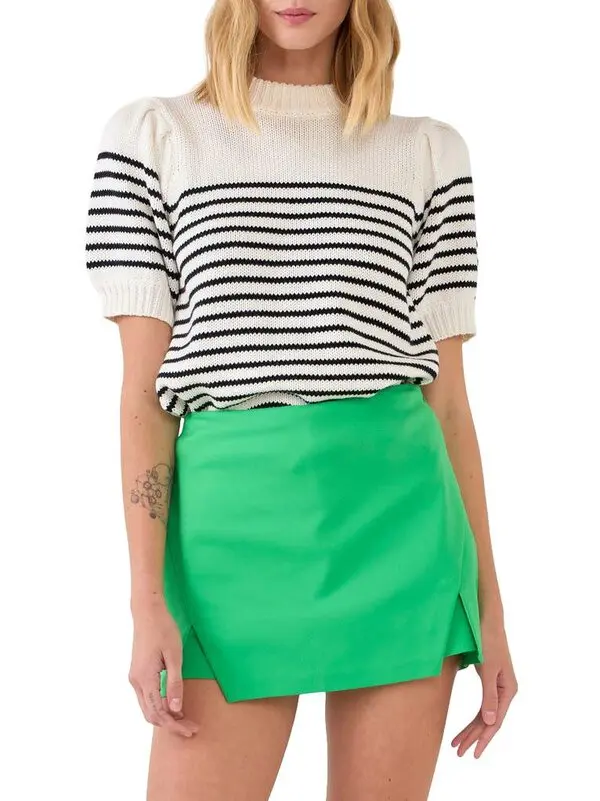 English Factory Stripe Puff Sleeve Sweater - White/black