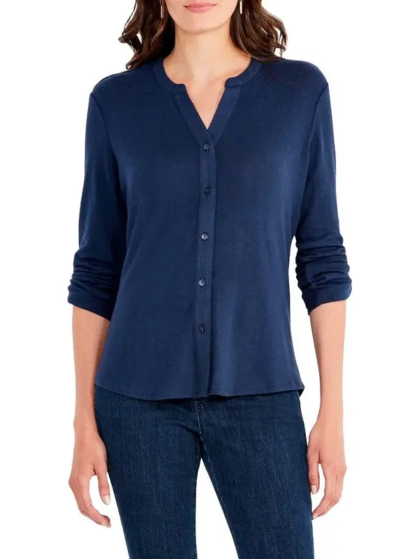 NIC+ZOE Roll-sleeve Button-up Shirt - Dark Indigo