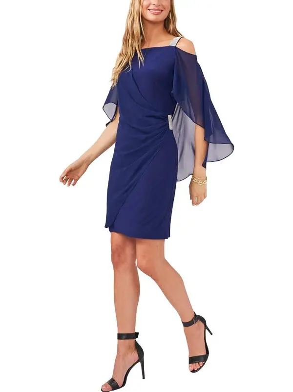 Chaus Cape Sleeve Cold Shoulder Sheath Dress - Midnight