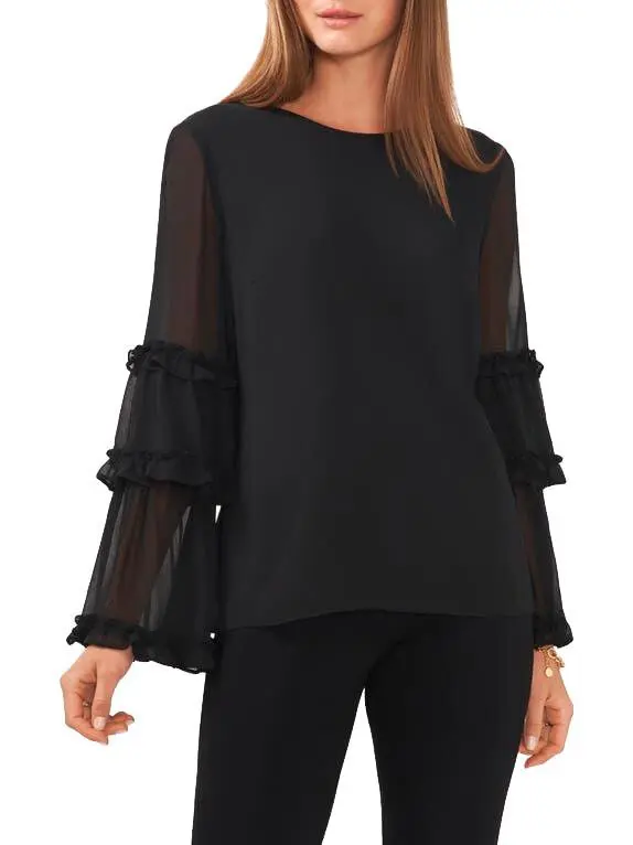 Chaus Bell Sleeve Chiffon Top - Black