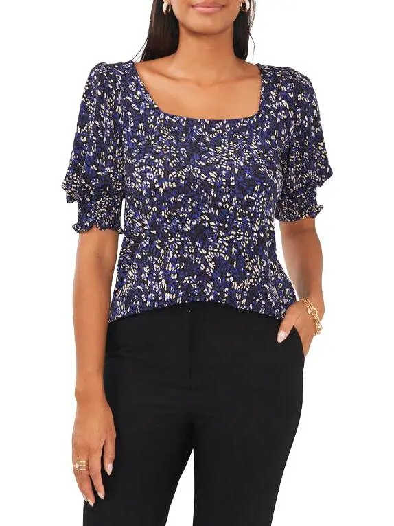 Chaus Leopard Square Neck Blouse - Black/ Blue