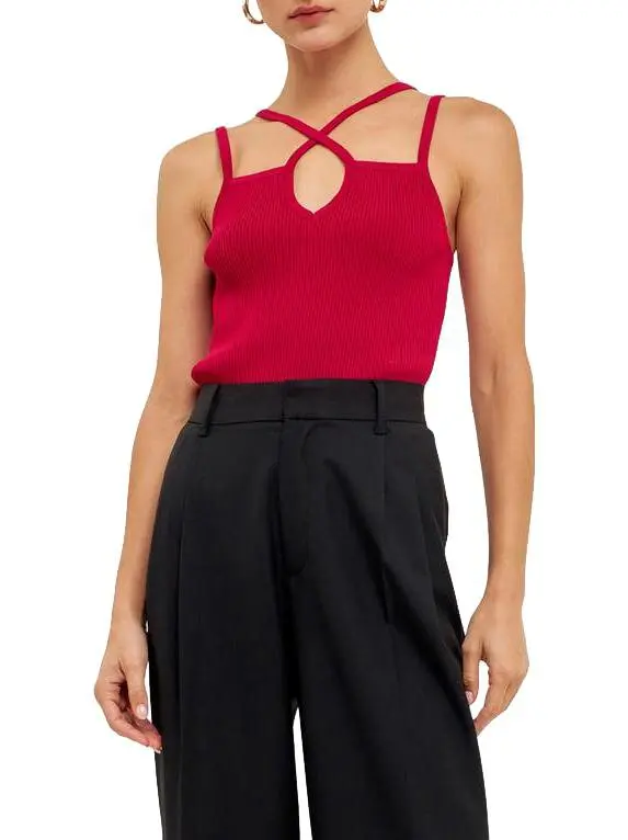 Endless Rose Cross Strap Rib Tank - Red