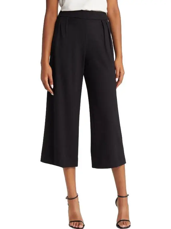 Anne Klein Pleated Wide Leg Cropped Trousers - Anne Black