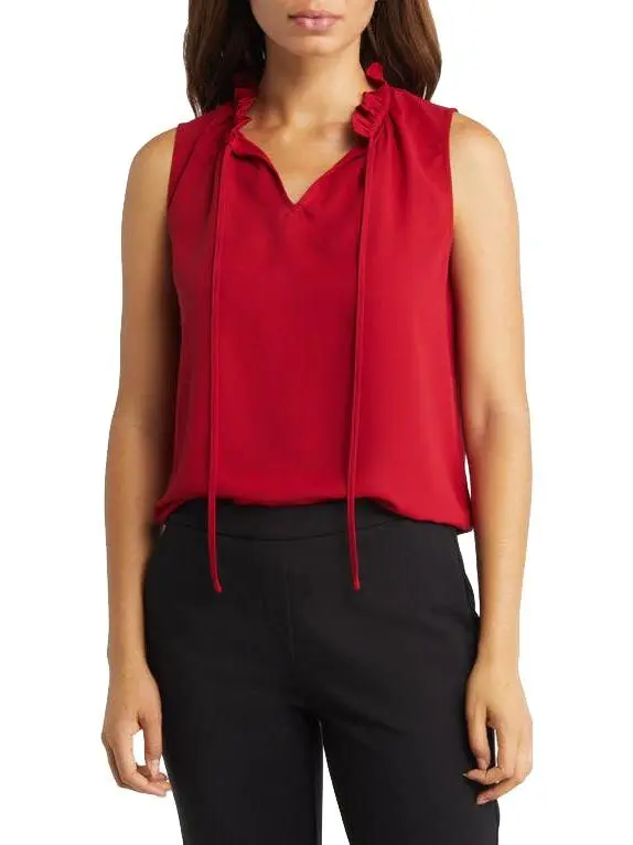 Anne Klein Ruffle Collar Sleeveless Blouse - Titan Red