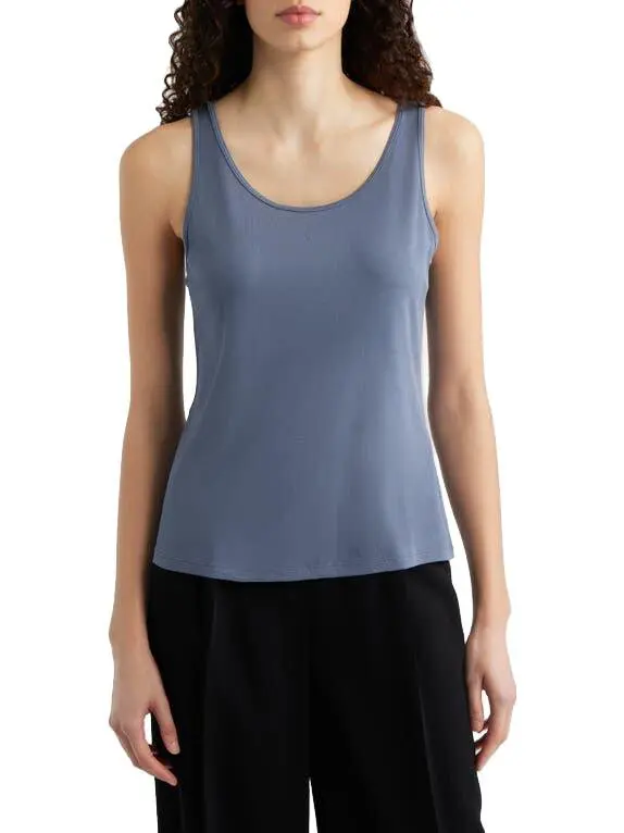 Eileen Fisher Slim Fit Scoop Neck Silk Tank - Flint