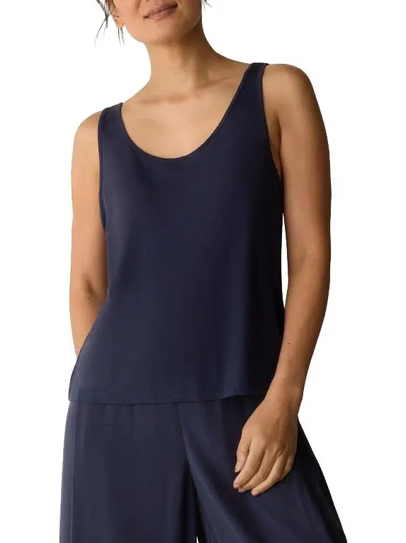 Eileen Fisher Slim Fit Scoop Neck Silk Tank - Ink