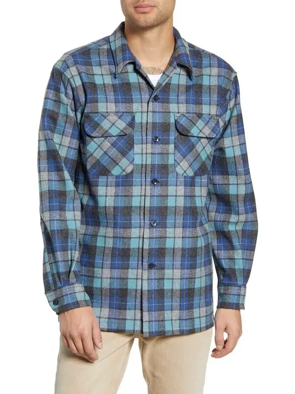 Pendleton Board Regular Fit Wool Flannel Shirt - Blue Original Surf Plaid
