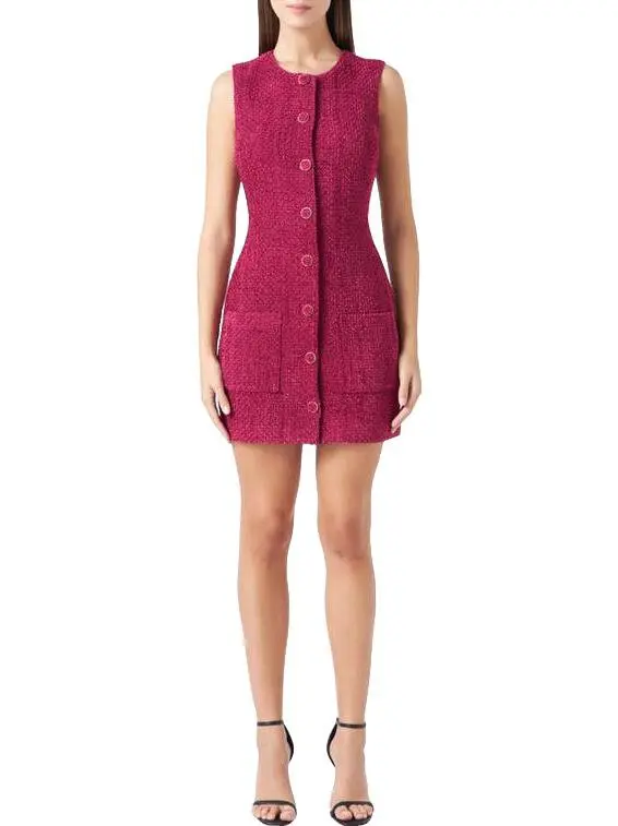 Endless Rose Sleeveless Tweed Minidress - Bordeaux