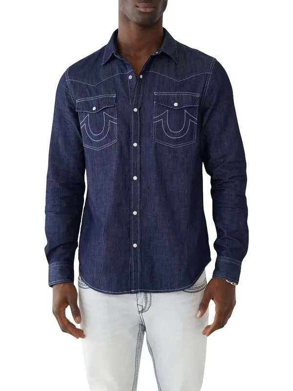 True Religion Dark Wash Western Shirt - Indigo