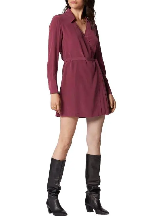 Equipment Antheme Long Sleeve Silk Wrap Mini Dress - Rhododendron