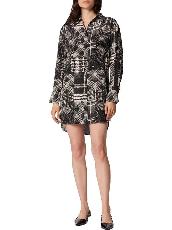 Equipment Ellene Mix Print Silk Shirt Dress - Mother Of Pearl/true Black