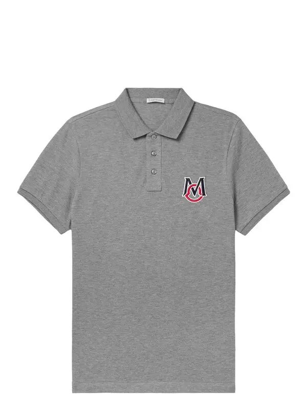 Moncler Logo-embroidered Cotton-piqué Polo Shirt - Gray