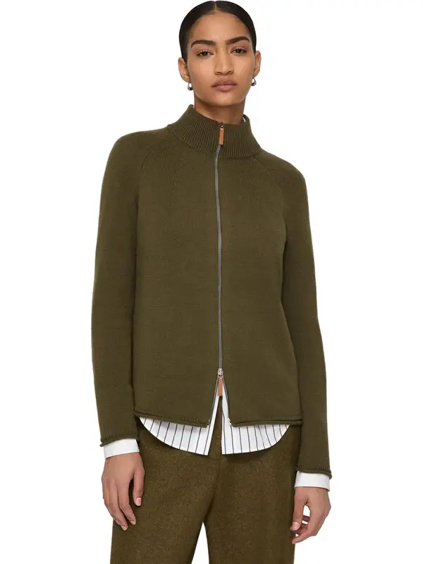 Lafayette 148 New York Cashmere Zip-up Cardigan - Forage Green