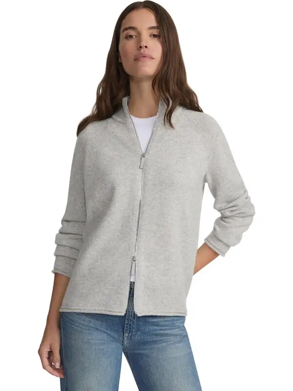 Lafayette 148 New York Cashmere Zip-up Cardigan - Grey Heather