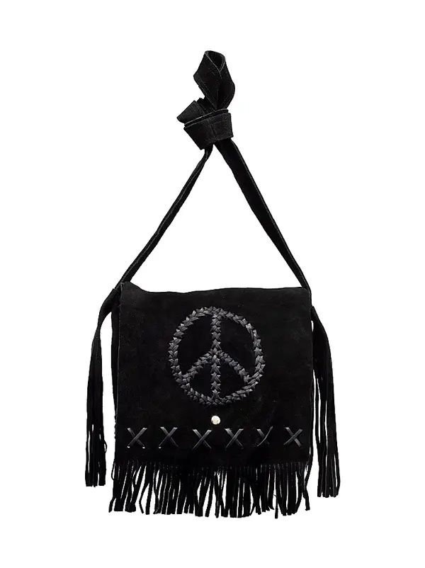 HIPPIESHOP Peace Fringe Leather Shoulder Bag - Black