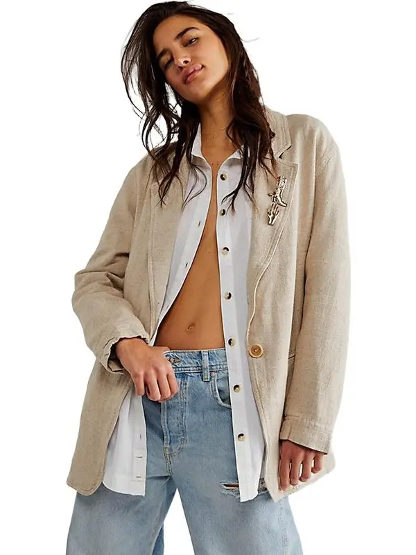 Free People We The Free Beckett Boyfriend Blazer - Stone