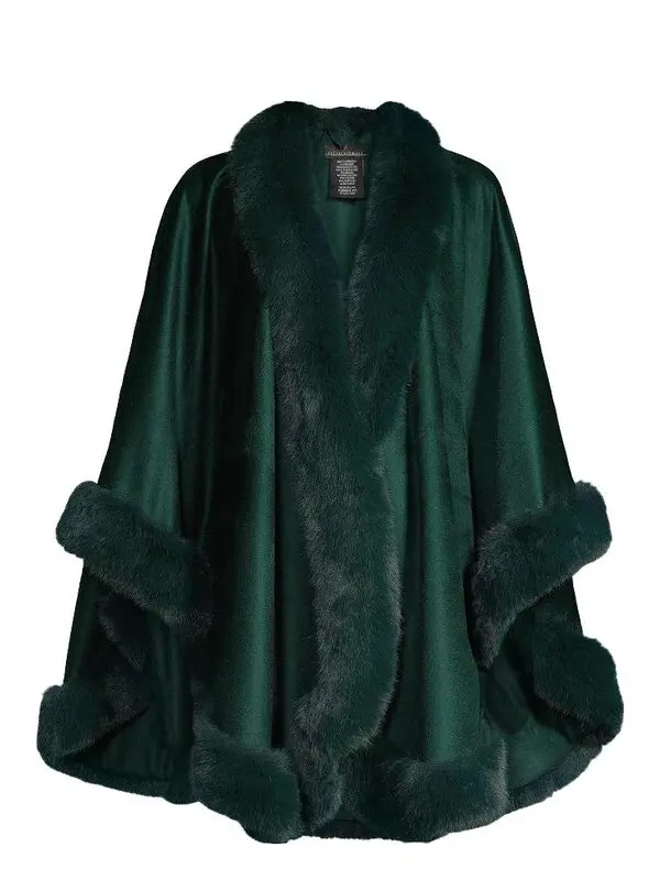 Sofia Cashmere Faux Fur & Cashmere U-cape - Green