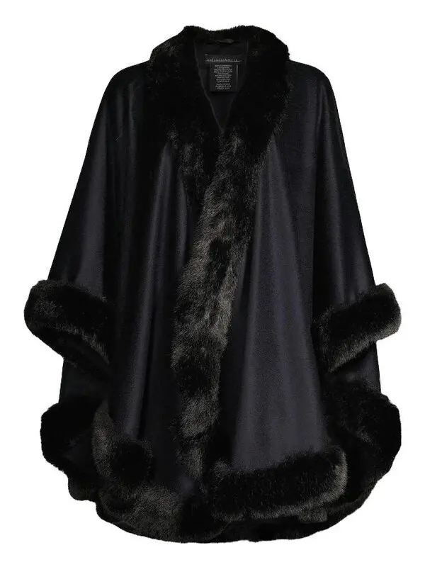 Sofia Cashmere Faux Fur & Cashmere U-cape - Navy