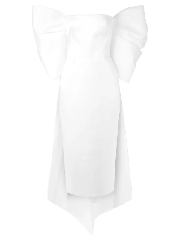 RASARIO Bow-embellished Satin Midi Dress - White