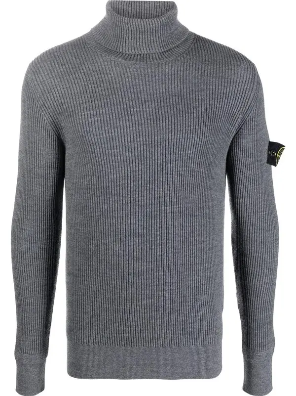Stone Island Compass-patch Roll-neck Jumper - Grey