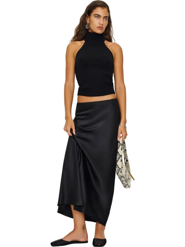 REFORMATION Layla Silk Midi Skirt - Black
