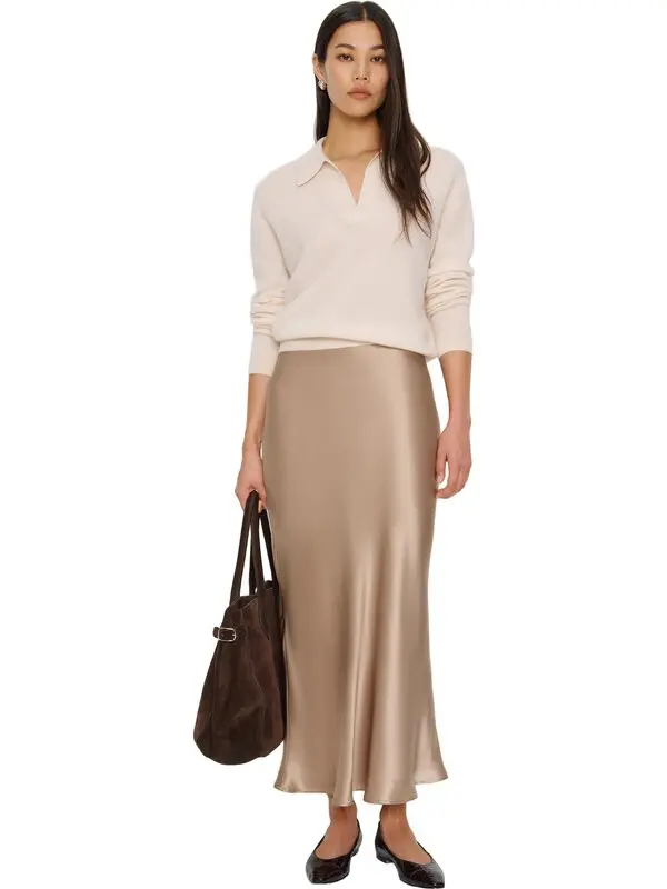 REFORMATION Layla Silk Skirt - Macadamia